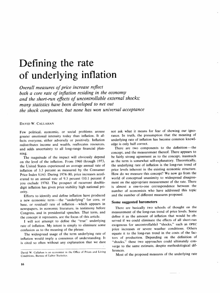 Defining The Rate of Underlying Inflation: David W. Callahan | Download ...