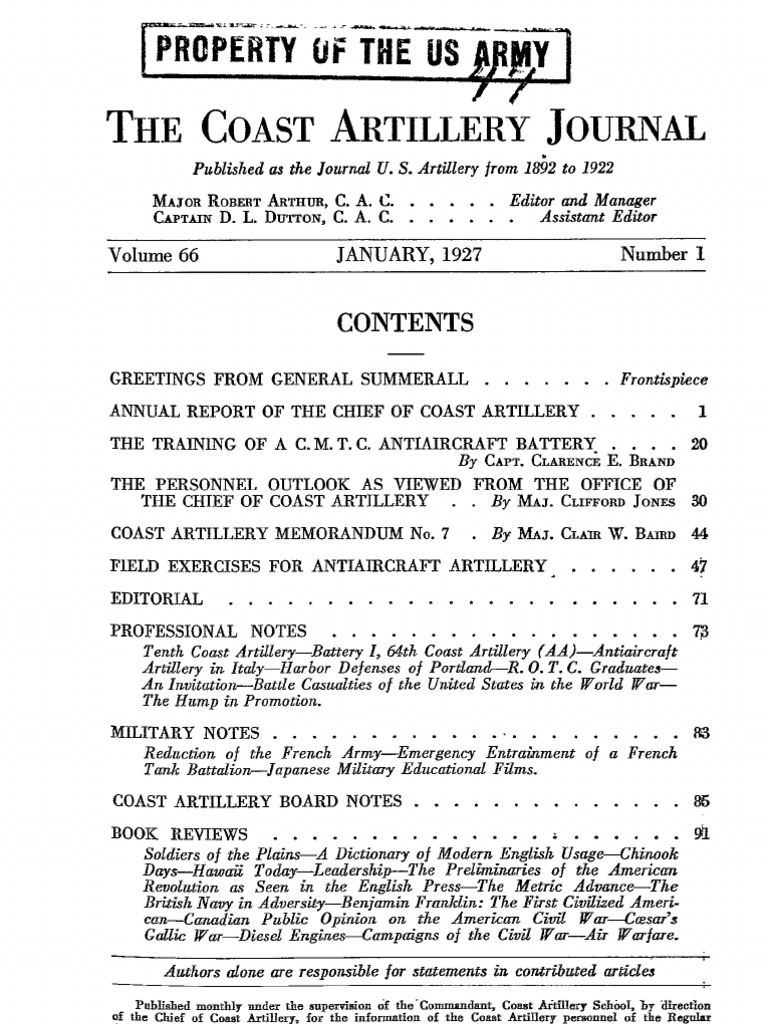 Coast Artillery Journal - Jan 1927 | PDF | United States Army Coast ...