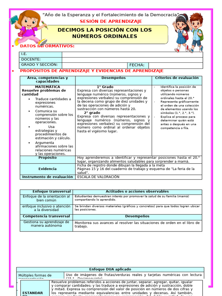 U2 S3 SESION D2 MAT DECIMOS LA POSICIÓN CON LOS NÚMEROS ORDINALES | PDF ...