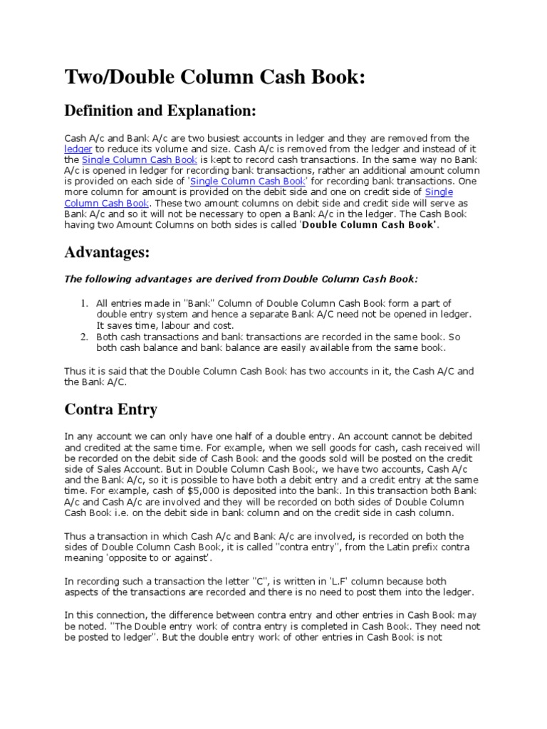 Double Entry Cash Book | PDF | Debits And Credits | Bookkeeping