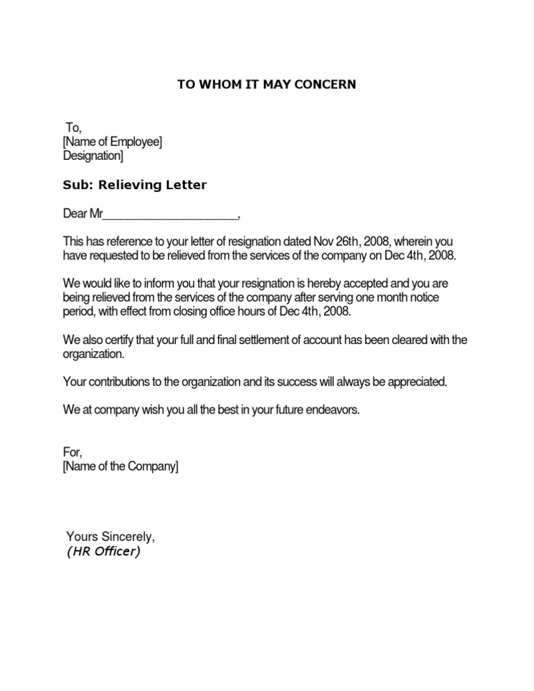 Releaving Letter | PDF