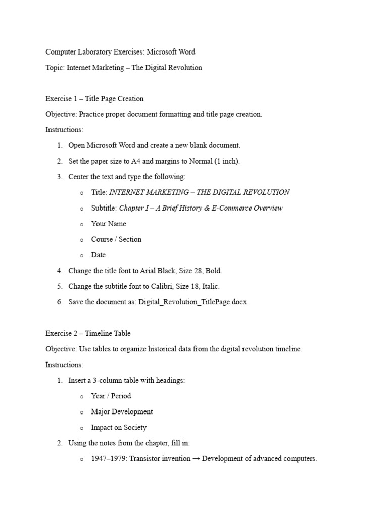 Computer Laboratory Exercises 123456 | PDF | Microsoft Word | Page Layout