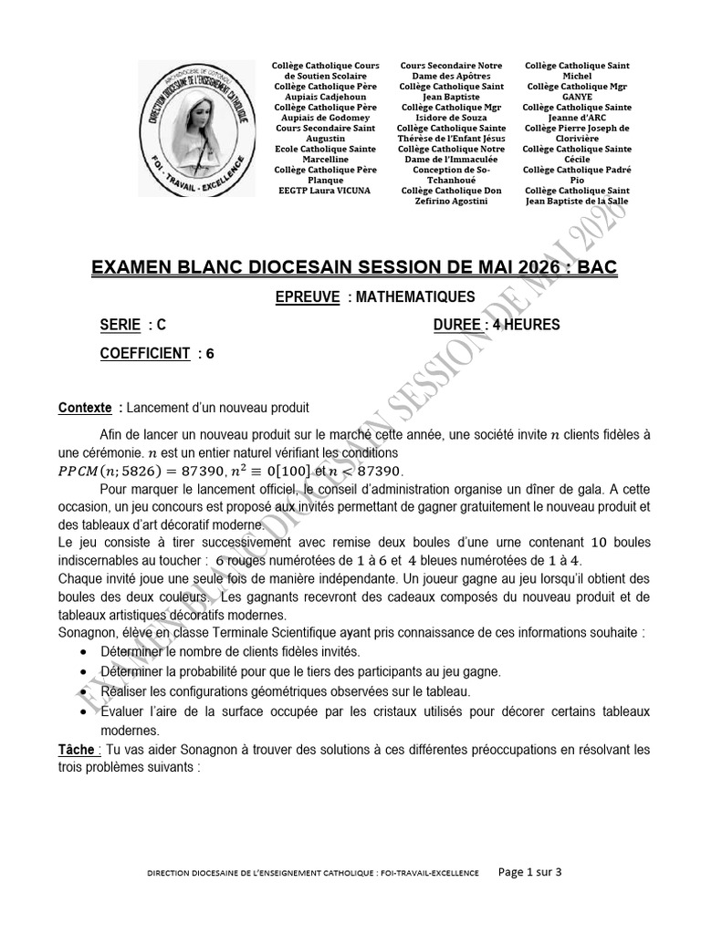 Maths Bac c Ebd Mai 2026 | PDF | Saint | Saints chrétiens du Nouveau ...