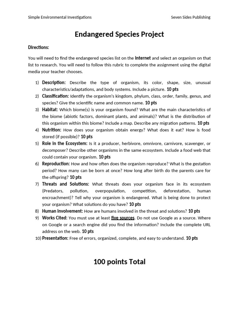 Endangered Species Project | PDF