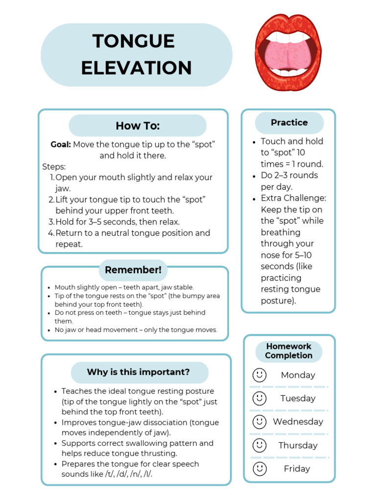 MyofunctionalTherapyTongueElevationHomeworkWorksheet-1 (1) | PDF