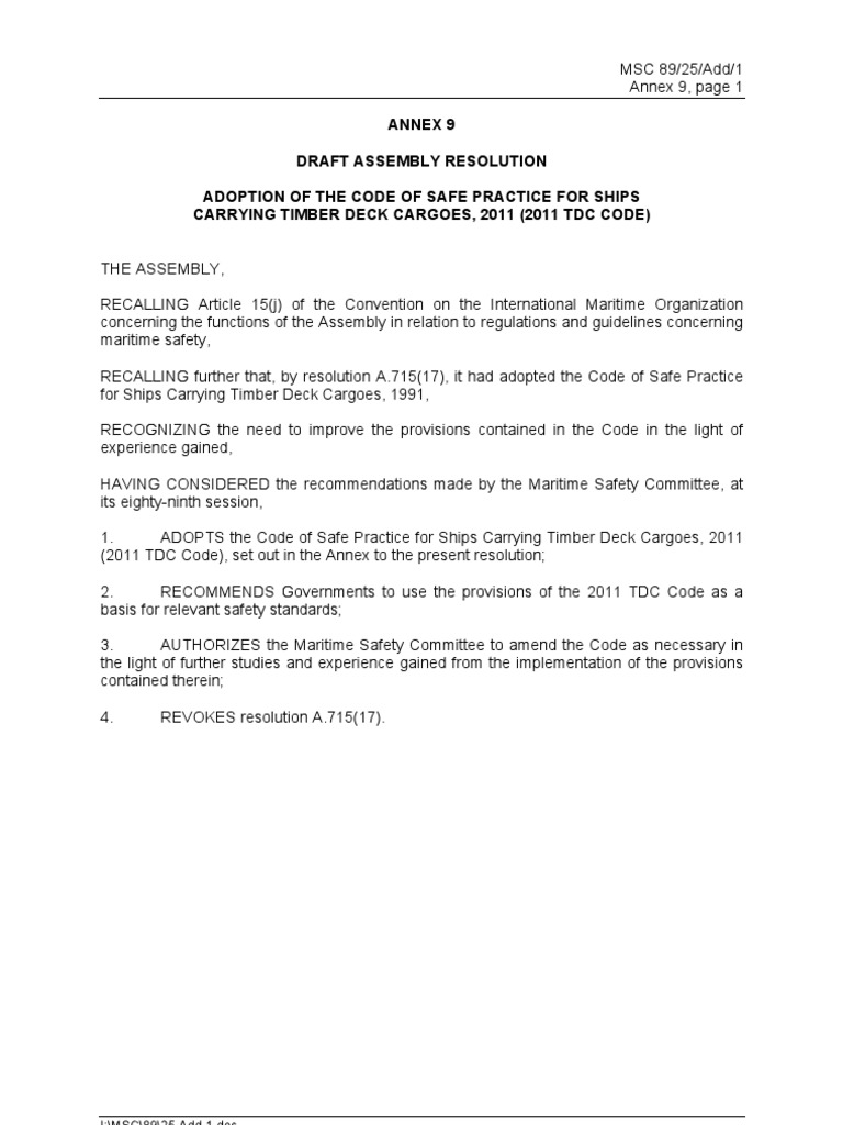 Code of Safe Practice for Ships Carrying Timber Deck Cargoes | PDF | Lumber | Friction