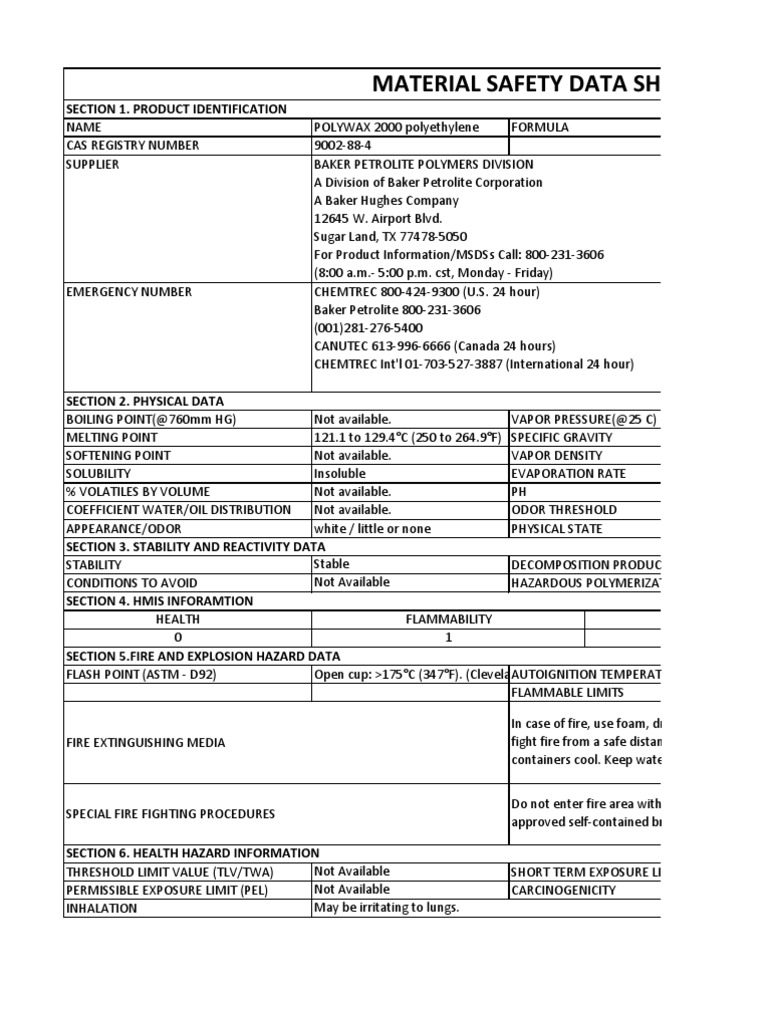 Msds Polywax | PDF | Personal Protective Equipment | Water