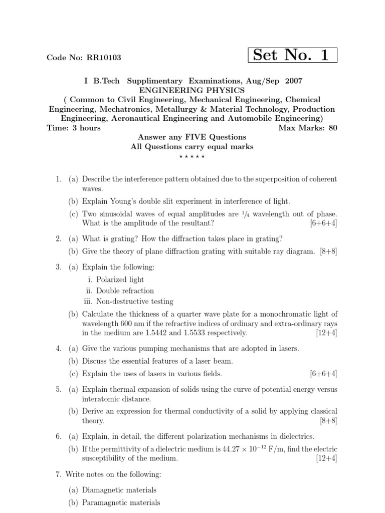 Engineering Physics Exam Questions 2007 | PDF | Science & Mathematics