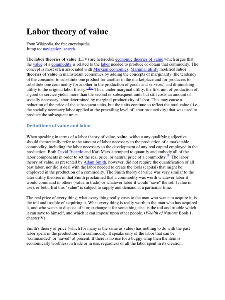 Labor Theory of Value | PDF | Value (Economics) | Commodity