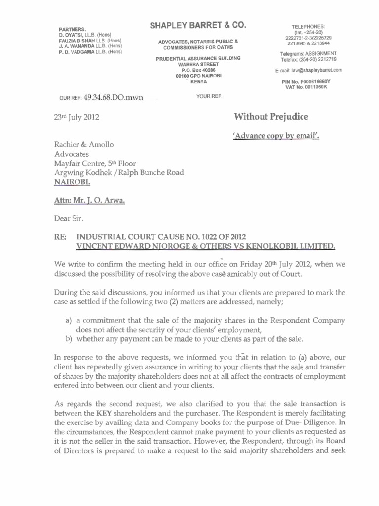 Letter From Shapley 23/07/2012 | PDF | Board Of Directors | Business Law