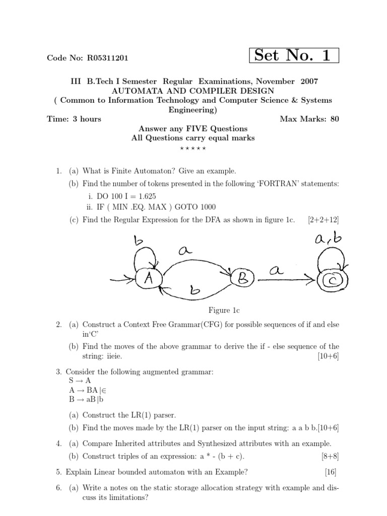 R05311201 Automata And Compiler Design Pdf Parsing C Programming
