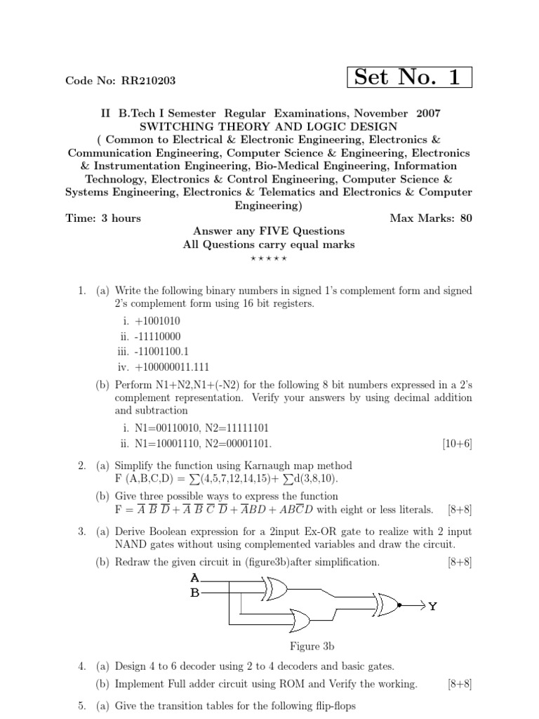 Rr210203 Switching Theory and Logic Design | PDF | Logic Synthesis | Boolean Algebra