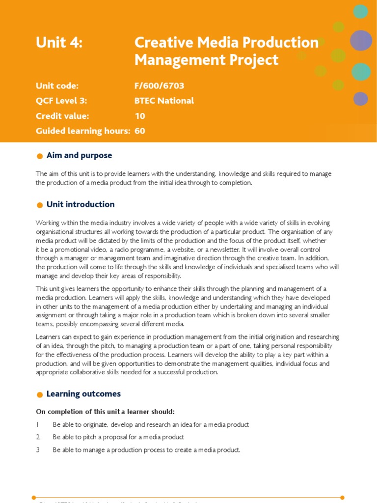 Unit 4 Creative Media Production Management Project | PDF | Educational ...