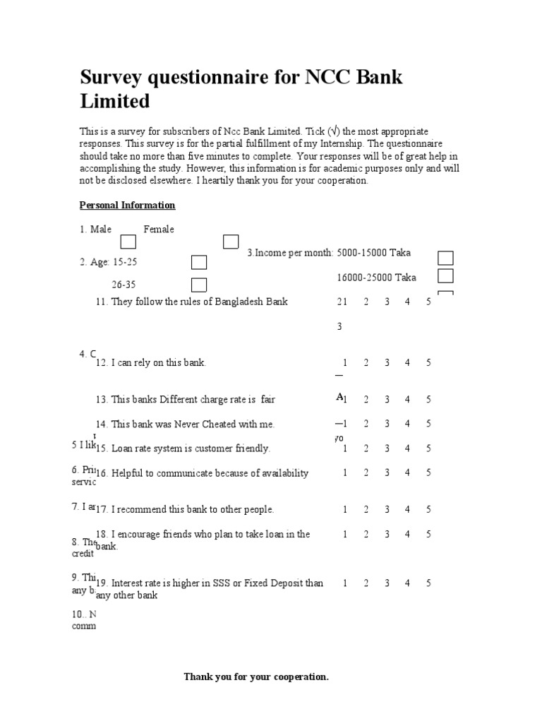 Questionnaire | PDF | Finance & Money Management