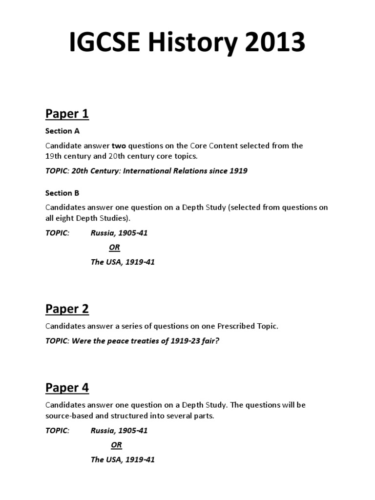 IGCSE History Exam Structure And Topics For Revision PDF Joseph Stalin New Deal