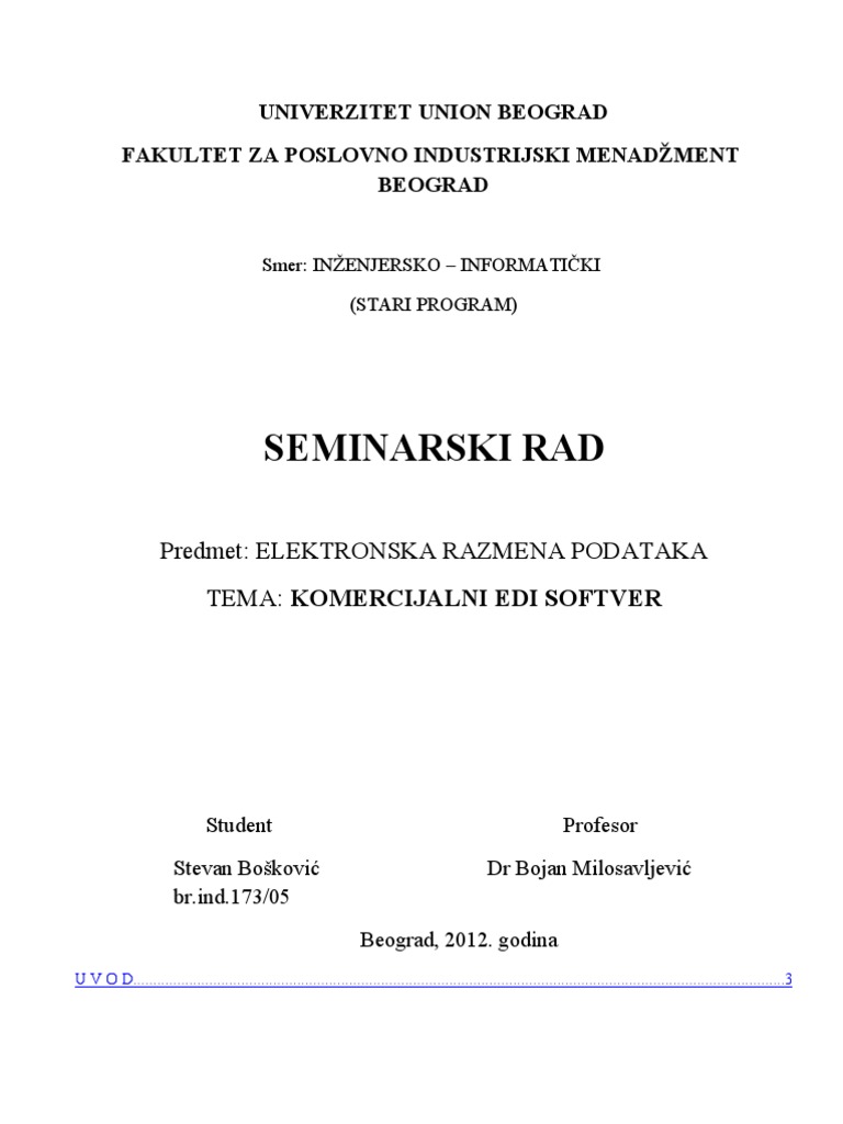 Seminarski EDI - Elektronska Razmena Podataka, Stevan Bošković, Doc. DR ...