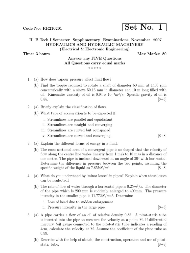 Hydraulics Exam Questions and Solutions | PDF | Pump | Jet Engine