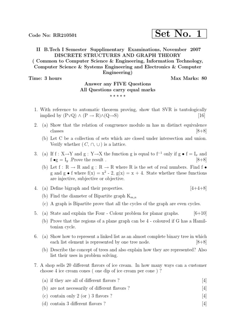 Rr210501 Discrete Structures and Graph Theory | PDF | Discrete ...
