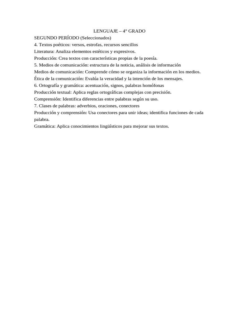 Temas 2º Periodo 4º Español | PDF