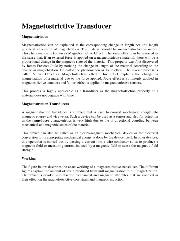 Magnetostrictive Transducer | PDF | Magnetic Field | Materials