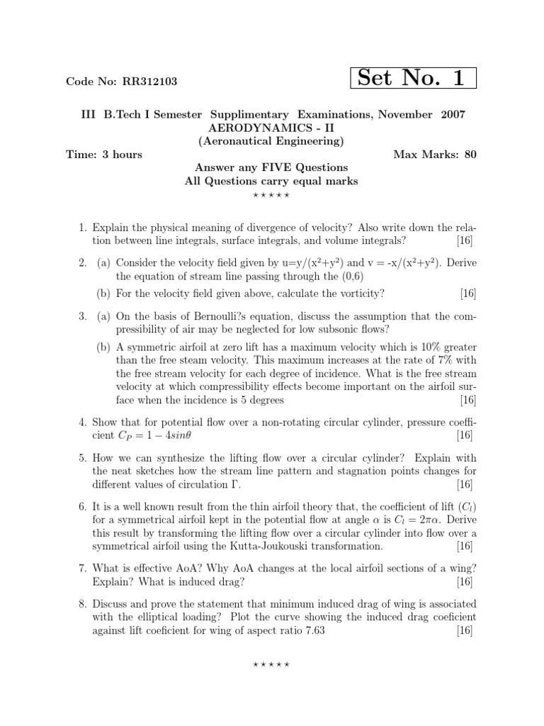 Aerodynamics II Exam Questions | PDF | Lift (Force) | Aerodynamics