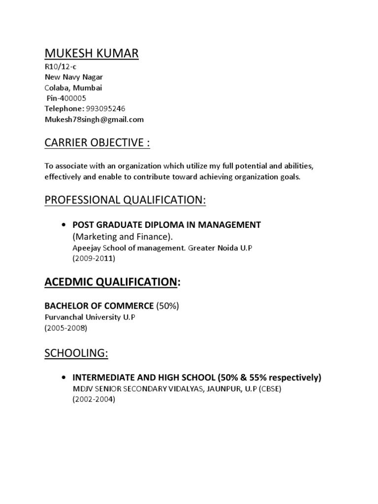 Mukesh Kumar's Professional Resume | PDF | Business