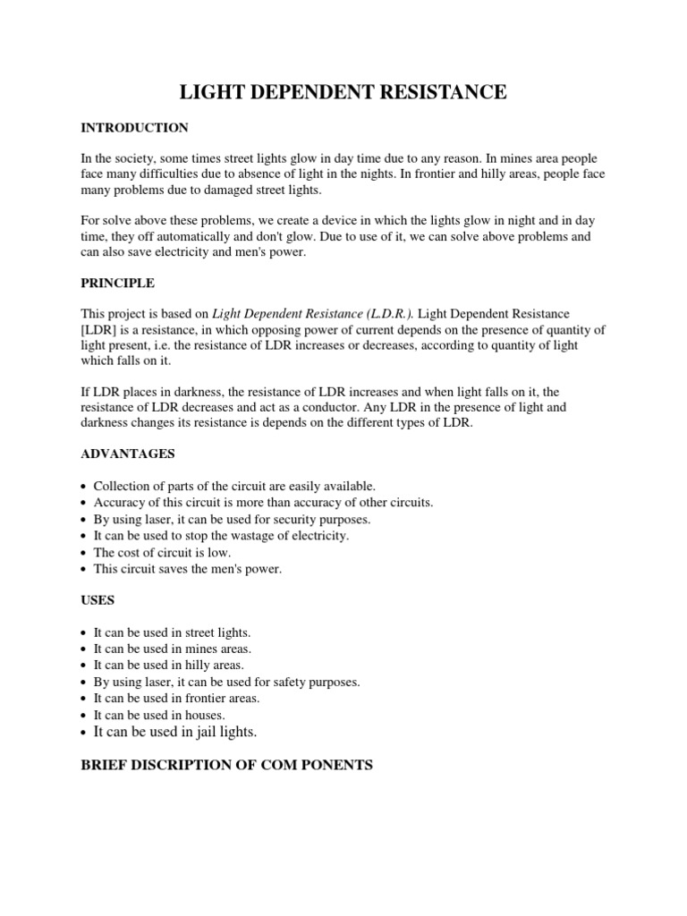 Light Dependent Resistance | PDF | Electrical Resistance And ...