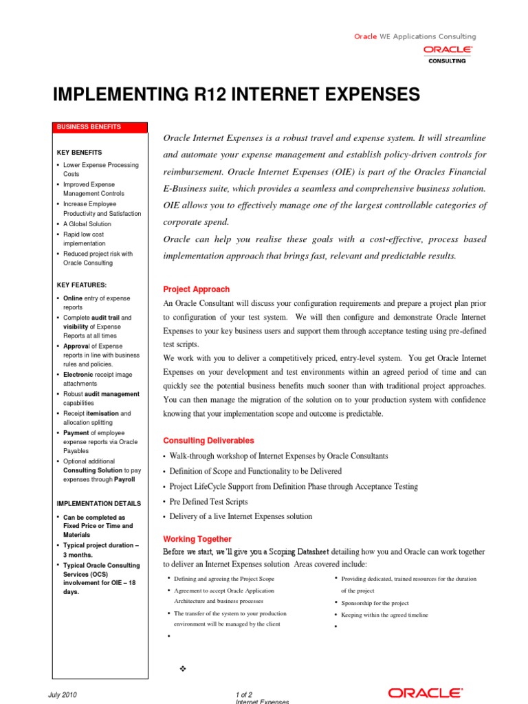Internet Expenses Data Sheet | PDF | Oracle Corporation | Business Process