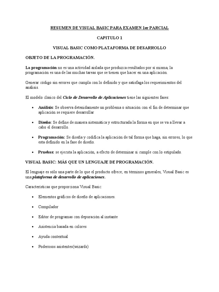 Resumen de Visual Basic para Examen 1er Parcial | PDF | Ventana (informática) | Lenguaje de ...