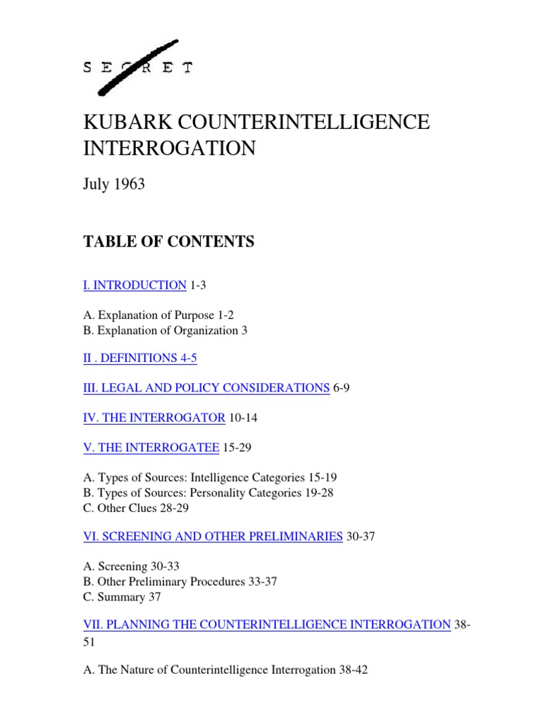 KUBARK Counterintelligence Manual | PDF | Interrogation ...
