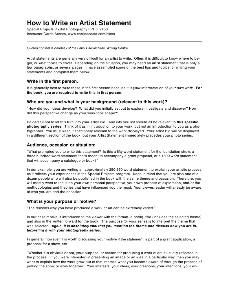 Writing an Artist Statement Guide | PDF | Framing (Social Sciences ...