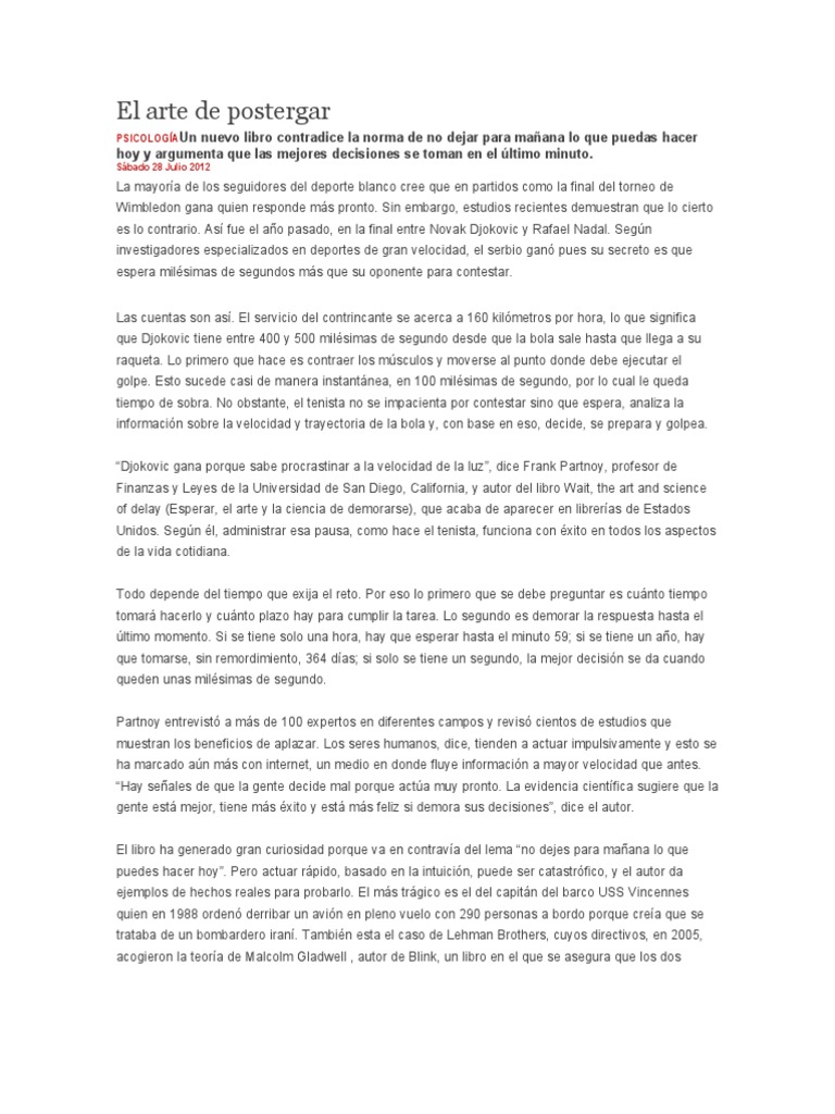 El Arte de Postergar | PDF | Toma de decisiones | Science
