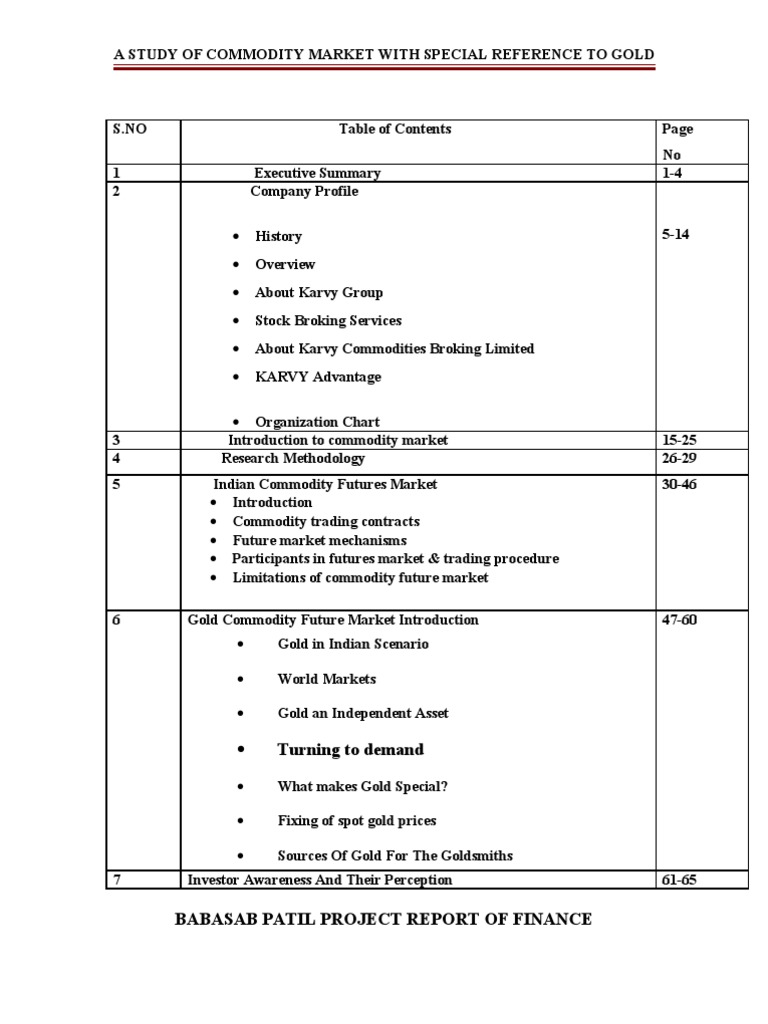 A Project Report On Commodity Market With Special Reference To Gold at ...