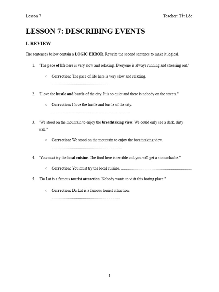 Lesson 7 - Describing Events | PDF
