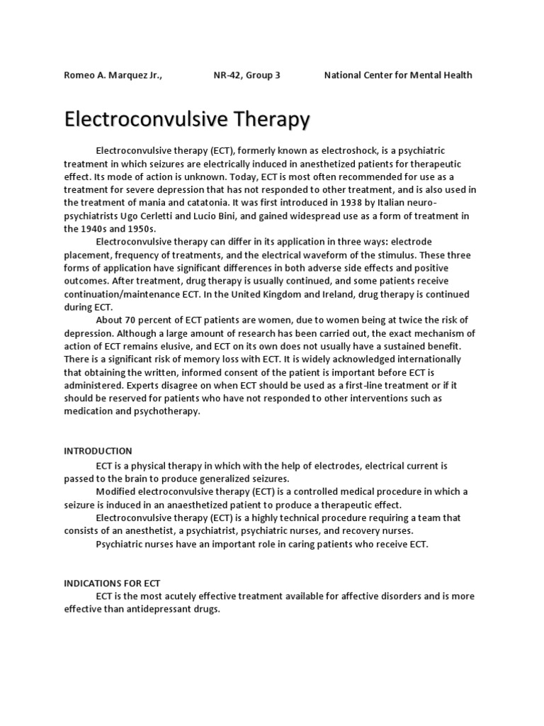 Ect | PDF | Electroconvulsive Therapy | Psychiatry Related Fields