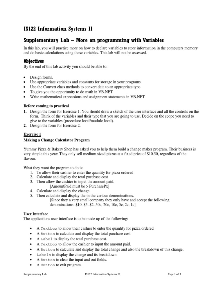 IS122 Supplementary Lab Wk6 | PDF | Variable (Computer Science) | Data Type