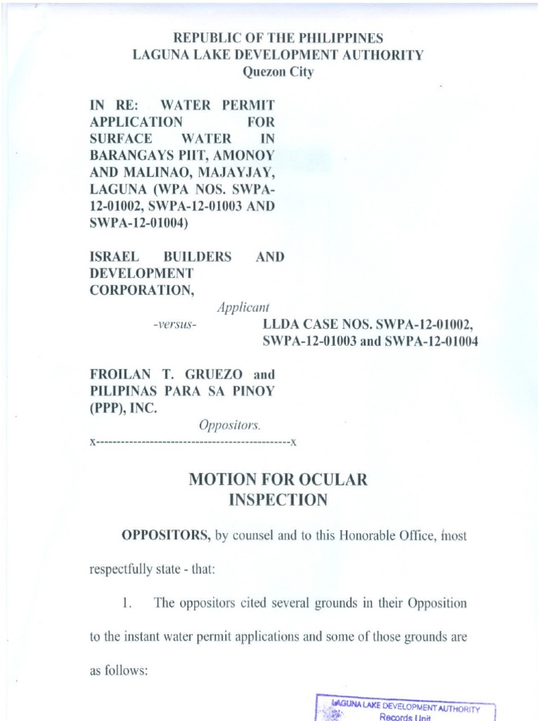 Motion for Ocular Inspection Fb | Plumbing | Drinking Water | Free 30 ...