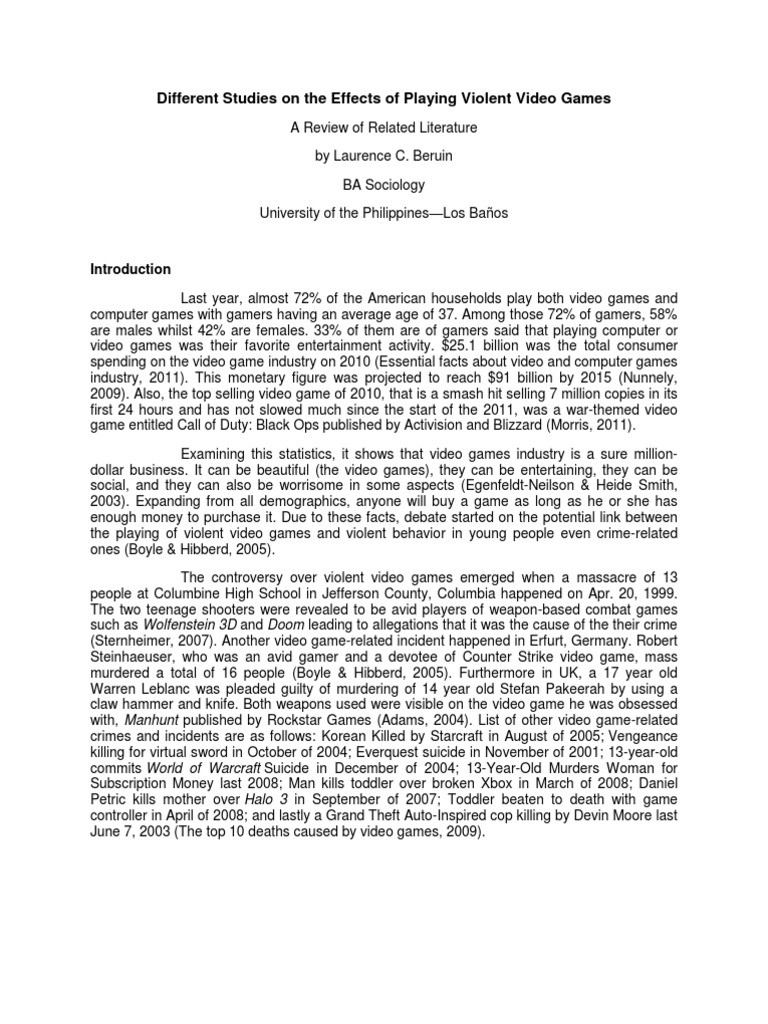 The Effects of Playing Violent Computer Games On Young People | PDF ...