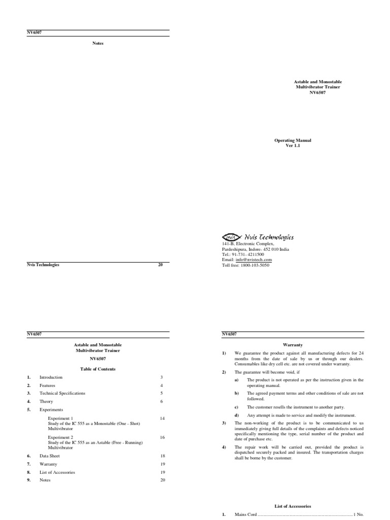 Astable and Monostable Multivibrator Trainer NV6507 | PDF | Electrical Components | Computer ...