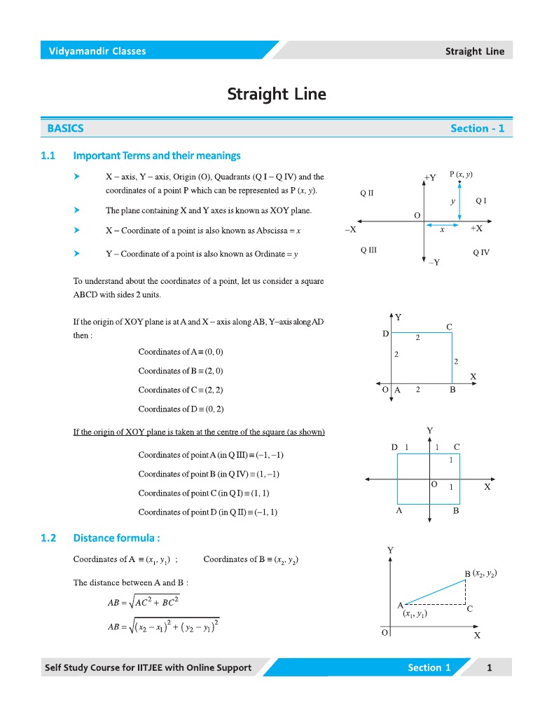 Vidyamandir Classes VMC Straight Lines 1 | PDF