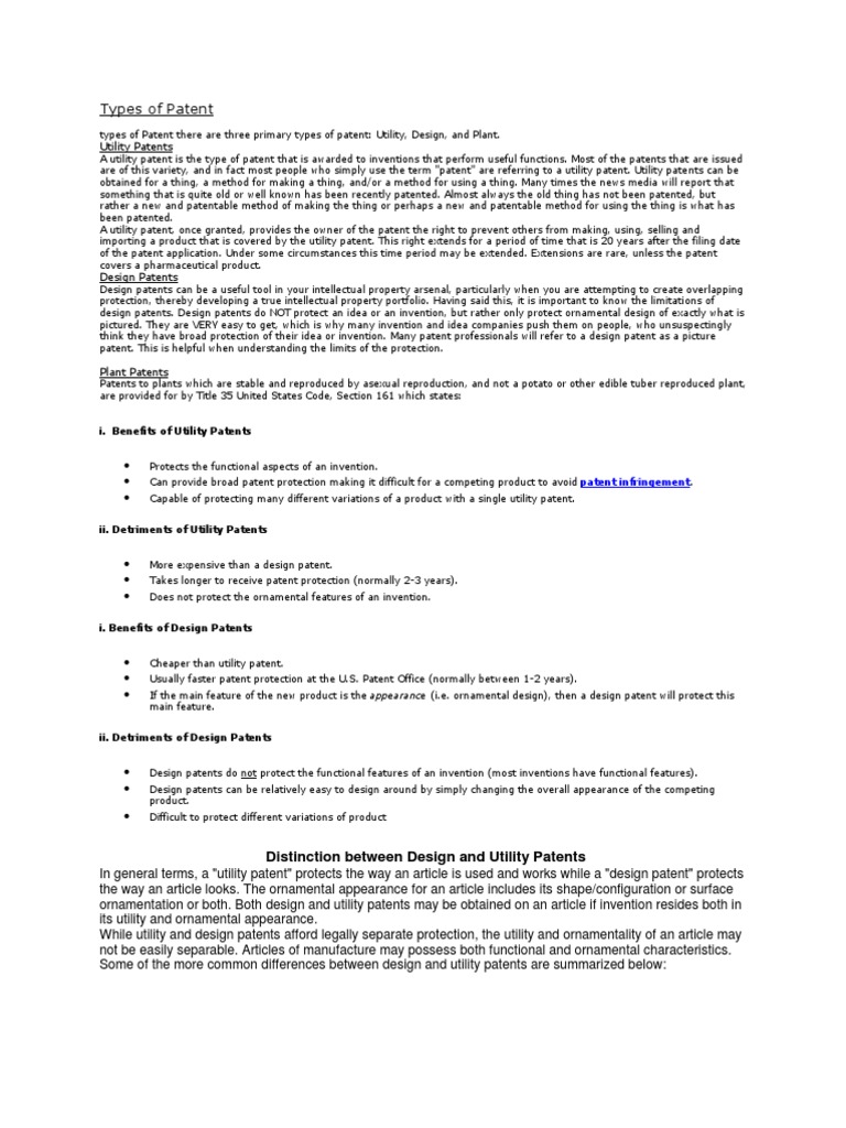 Types of Patent | PDF | Patent Application | Glossary Of Patent Law Terms