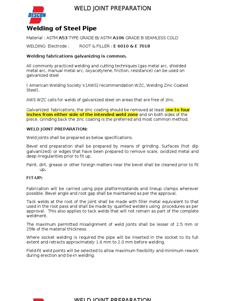 Weld Joint Preparation | PDF | Galvanization | Welding