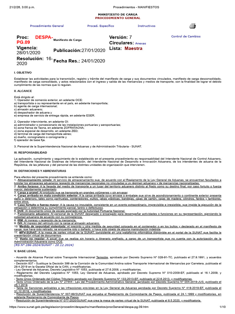 Procedimientos - MANIFIESTOS-CARGA | PDF | aduana | Transporte