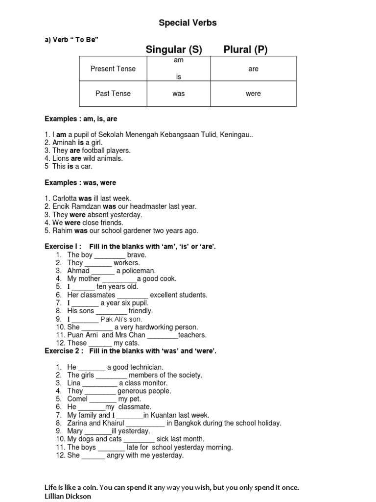 Special Verbs: To Be Usage Guide | PDF | Career & Growth | Language ...