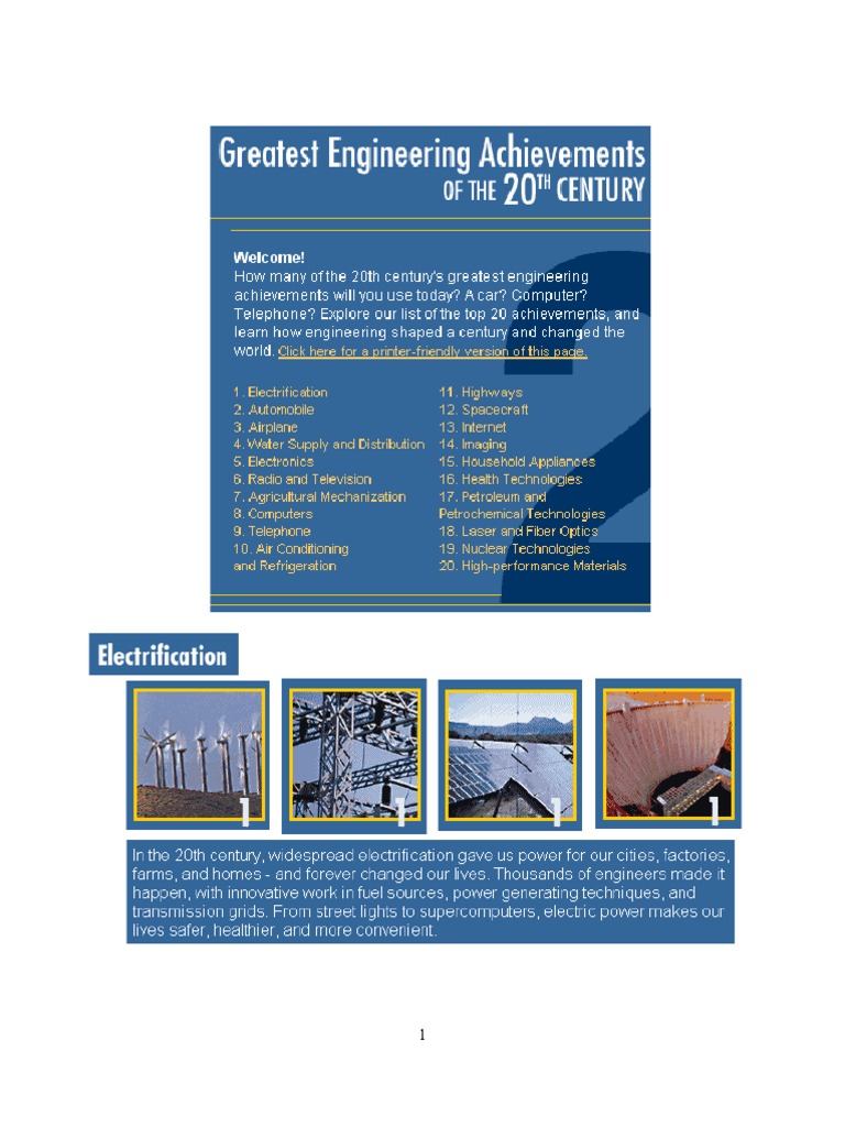 Greatest Engineering Achievements of The 20th Century | PDF | Nature