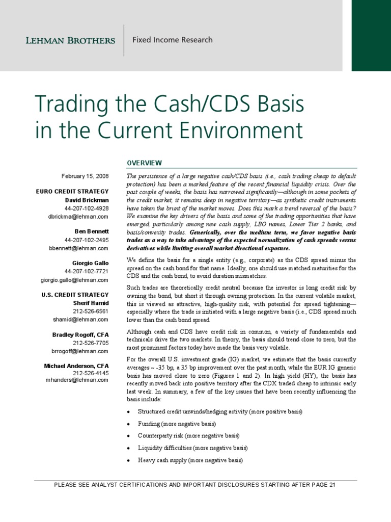 (Lehman Brothers) Trading The Cash-CDS Basis in The Current Environment ...