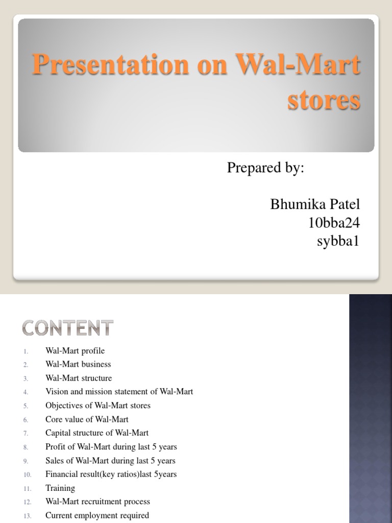 Presentation On Walmart Stores | PDF | Walmart | Retail