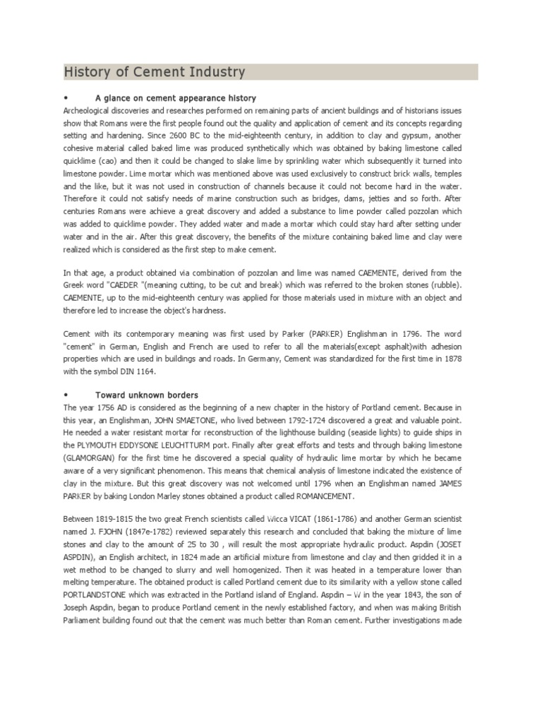 History of Cement Industry | PDF | Mortar (Masonry) | Cement