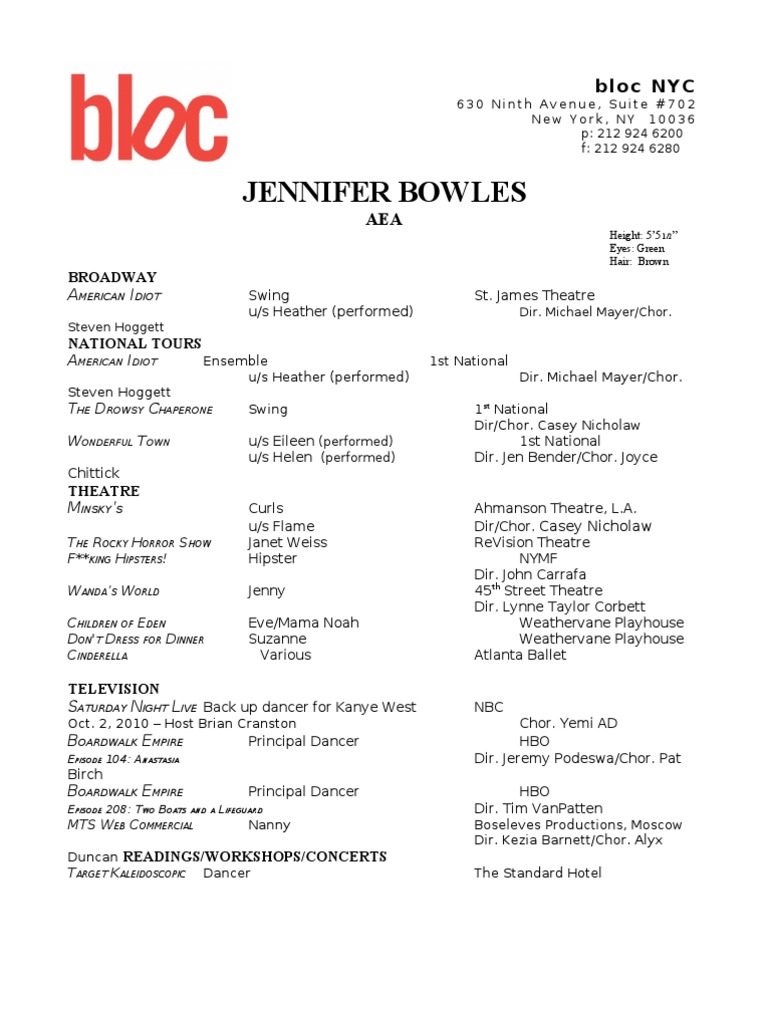 Jennifer Bowles: Broadway & TV Performer | PDF | Travel | Art