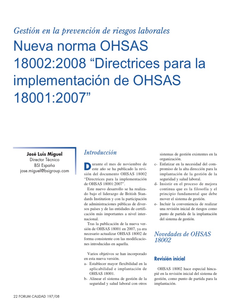 Acerca de OHSAS 18002 | PDF | Seguridad y salud ocupacional | Bienestar